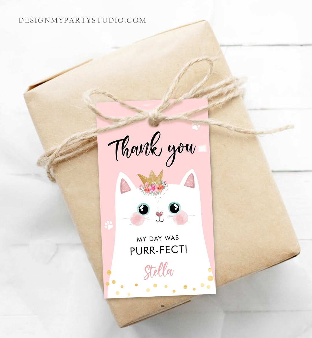 Editable Kitten Birthday Favor Tags Kitty Birthday Thank You - Etsy