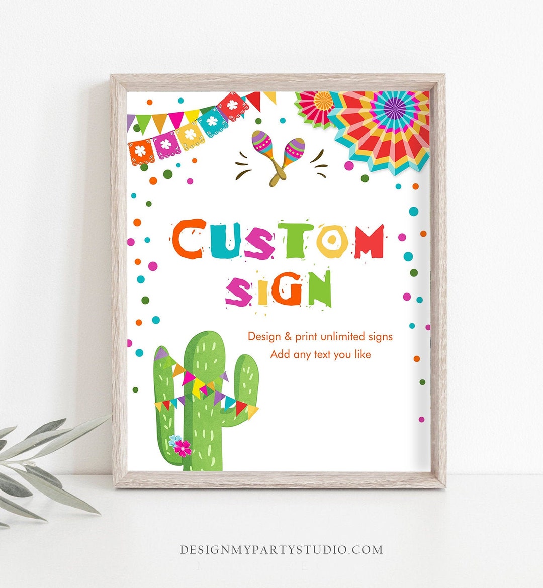 Editable Custom Sign Fiesta Cactus Sign Mexican Colorful Confetti Table ...