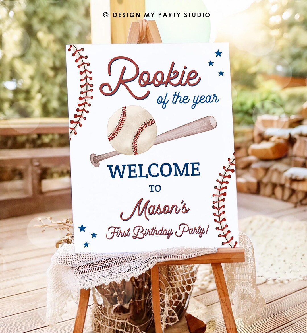 Editable Baseball Birthday Welcome Sign Rookie of the Year Little ...