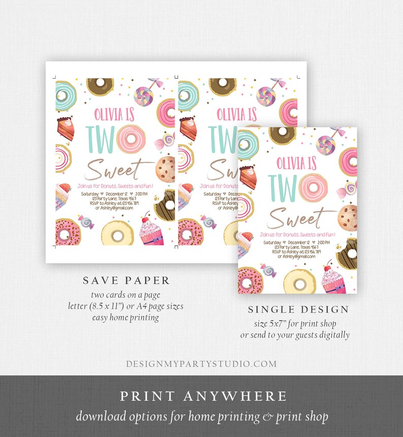 Editable Two Sweet Birthday Invitation Sweet Celebration - Etsy