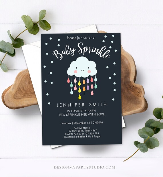 Editable Cloud Baby Sprinkle Invitation Raindrop Sprinkle with Love ...