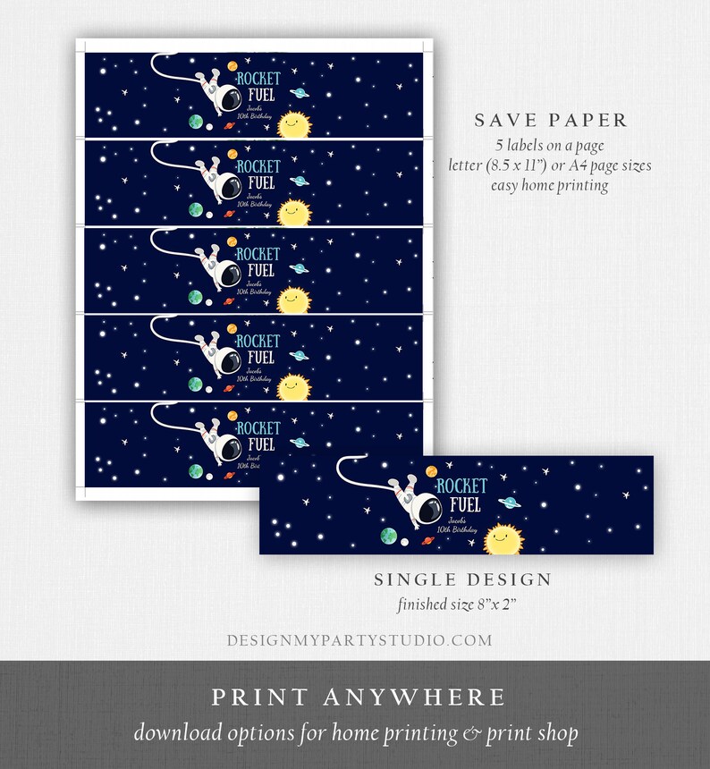 Editable Outer Space Water Bottle Labels Rocket Fuel Labels | Etsy