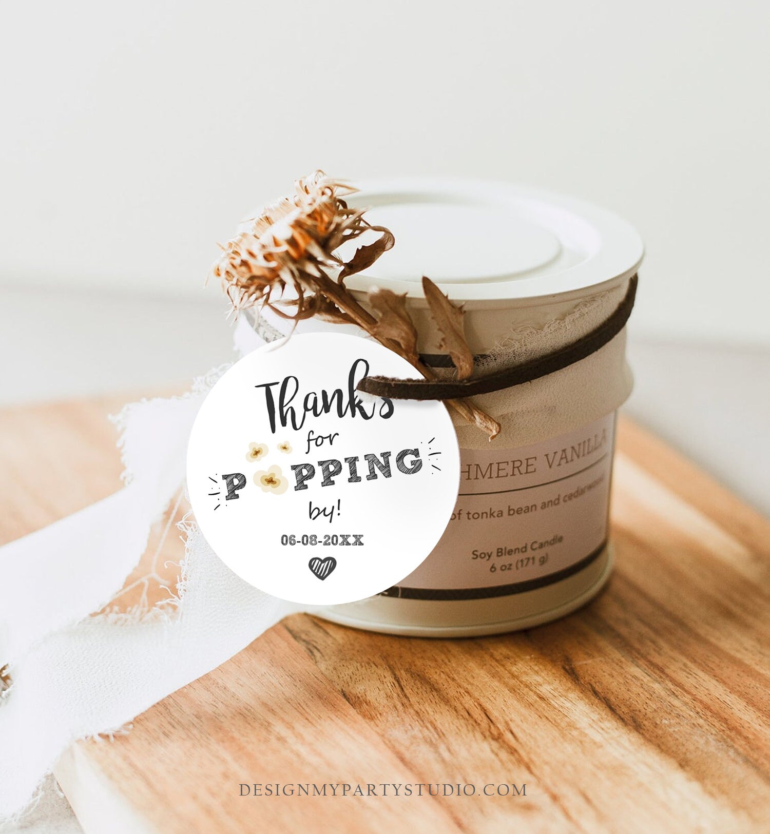 Editable Thanks for Popping by Gift Popcorn Favor Tag String Lights ...