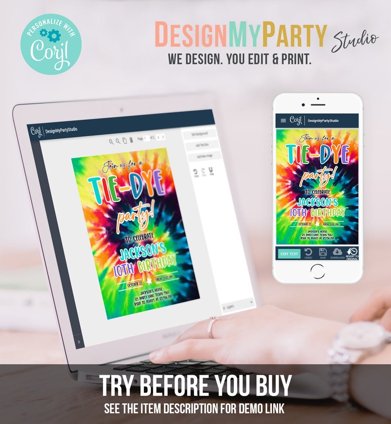 Editable Tie Dye Birthday Invitation Tie Dye Party Invite Boy - Etsy