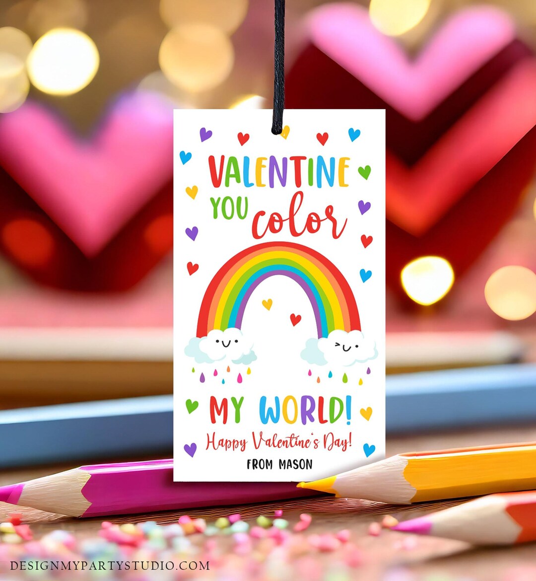 Editable Rainbow Valentine's Day Gift Tag You Color My World Valentine ...