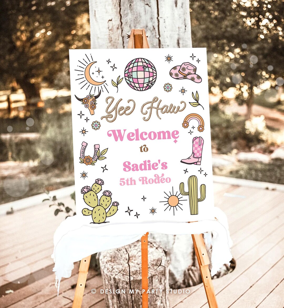 Editable Rodeo Cowgirl Welcome Sign Space Disco Cowgirl Birthday Door ...