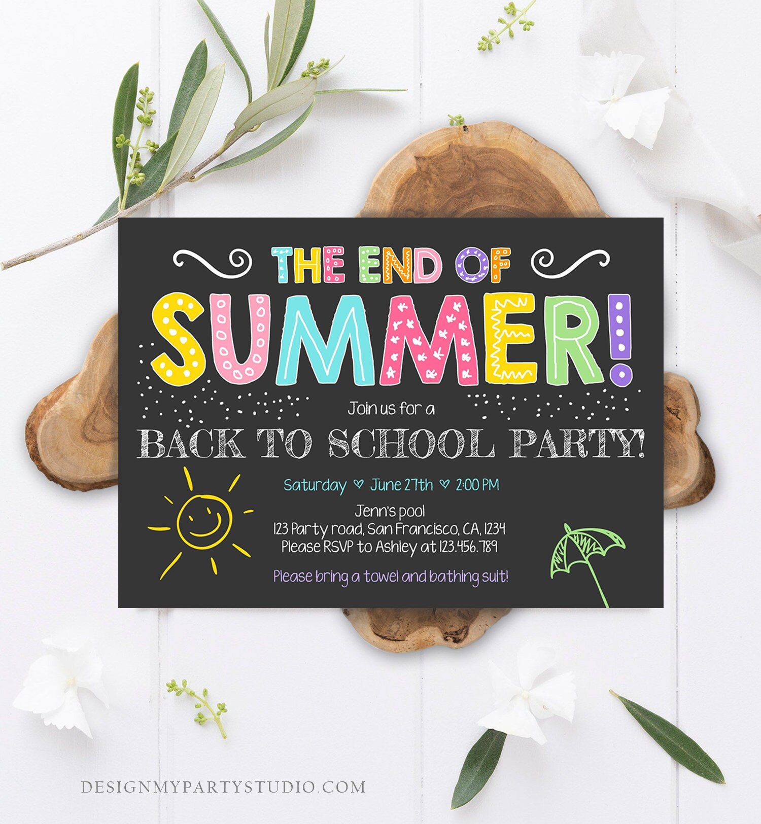 Editable End Of The Summer Pool Party Invitation Back to | Etsy