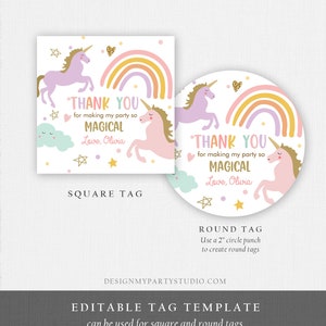 Editable Unicorn Favor Tags Magical Birthday Thank You Tag Gift Girl ...