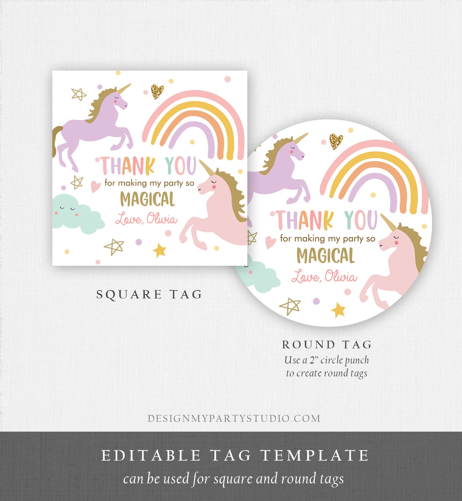 Editable Unicorn Favor Tags Magical Birthday Thank You Tag Gift Girl ...
