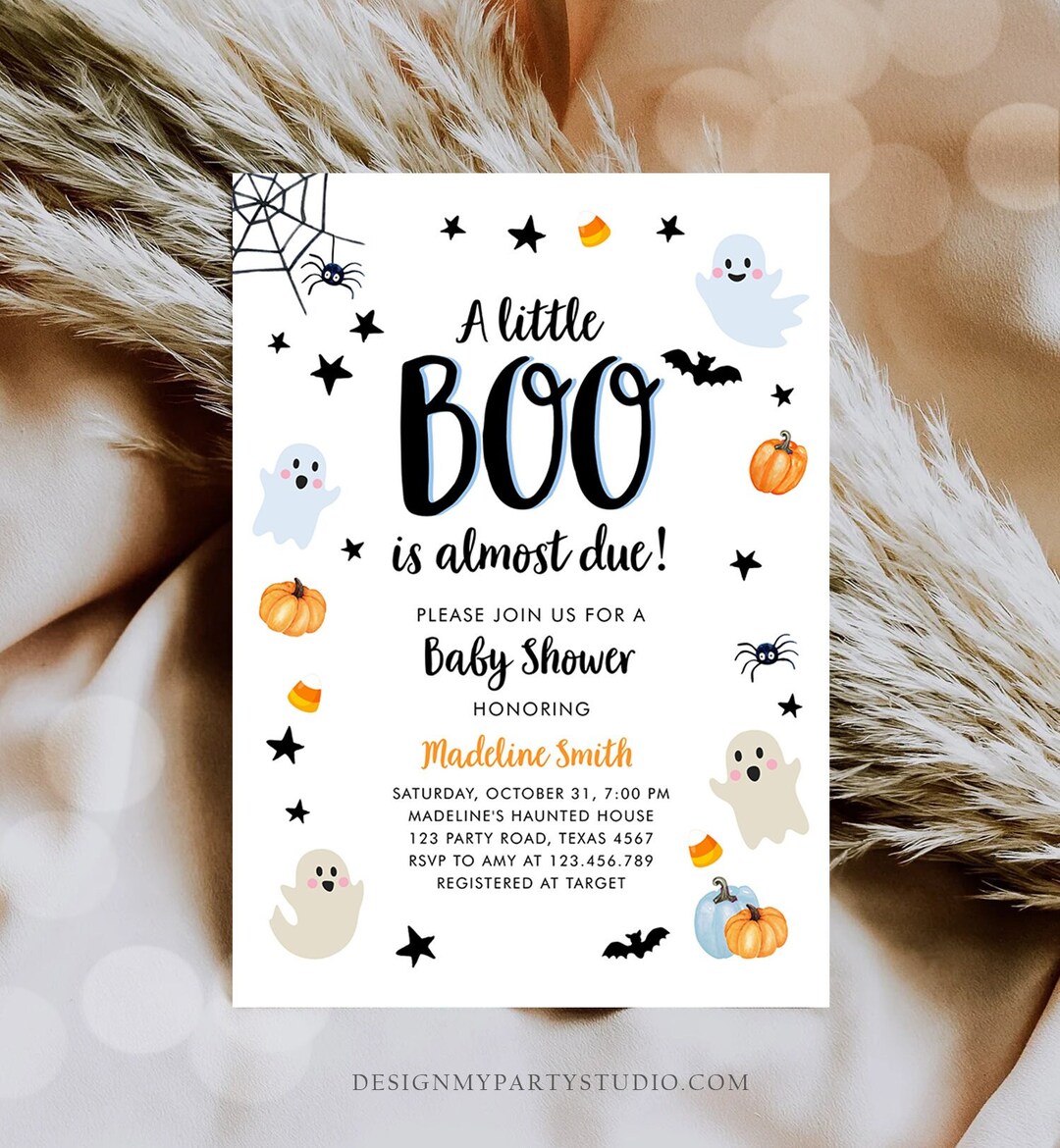 Editable Little Boo Baby Shower Invitation Cute Halloween Baby Shower ...