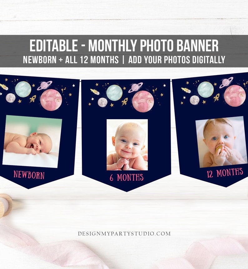 Editable Outer Space Birthday Banner Monthly Photo Banner - Etsy