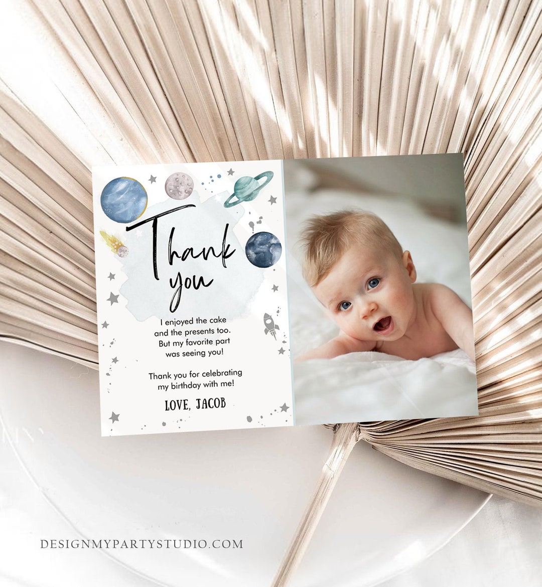 Editable Space Birthday Thank You Card Space Astronaut to the Moon ...