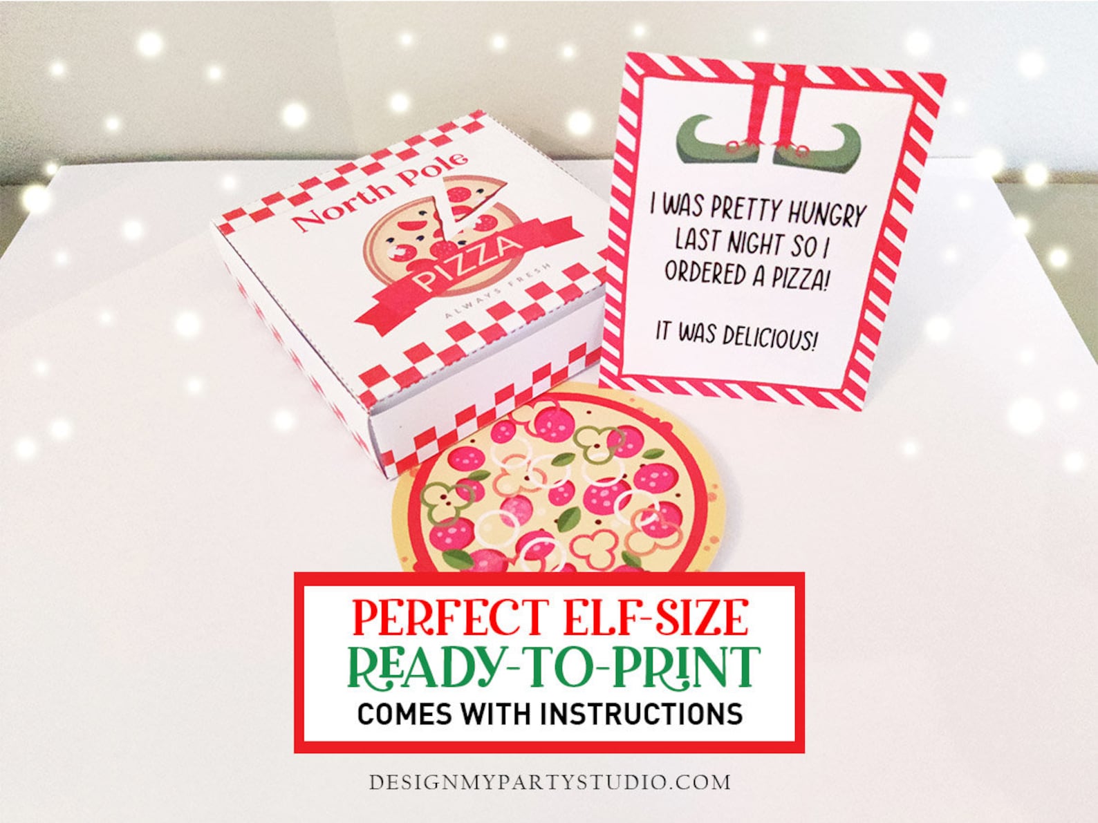 Printable Christmas Elf Prop Miniature Pizza Box With Pizza and Elf ...