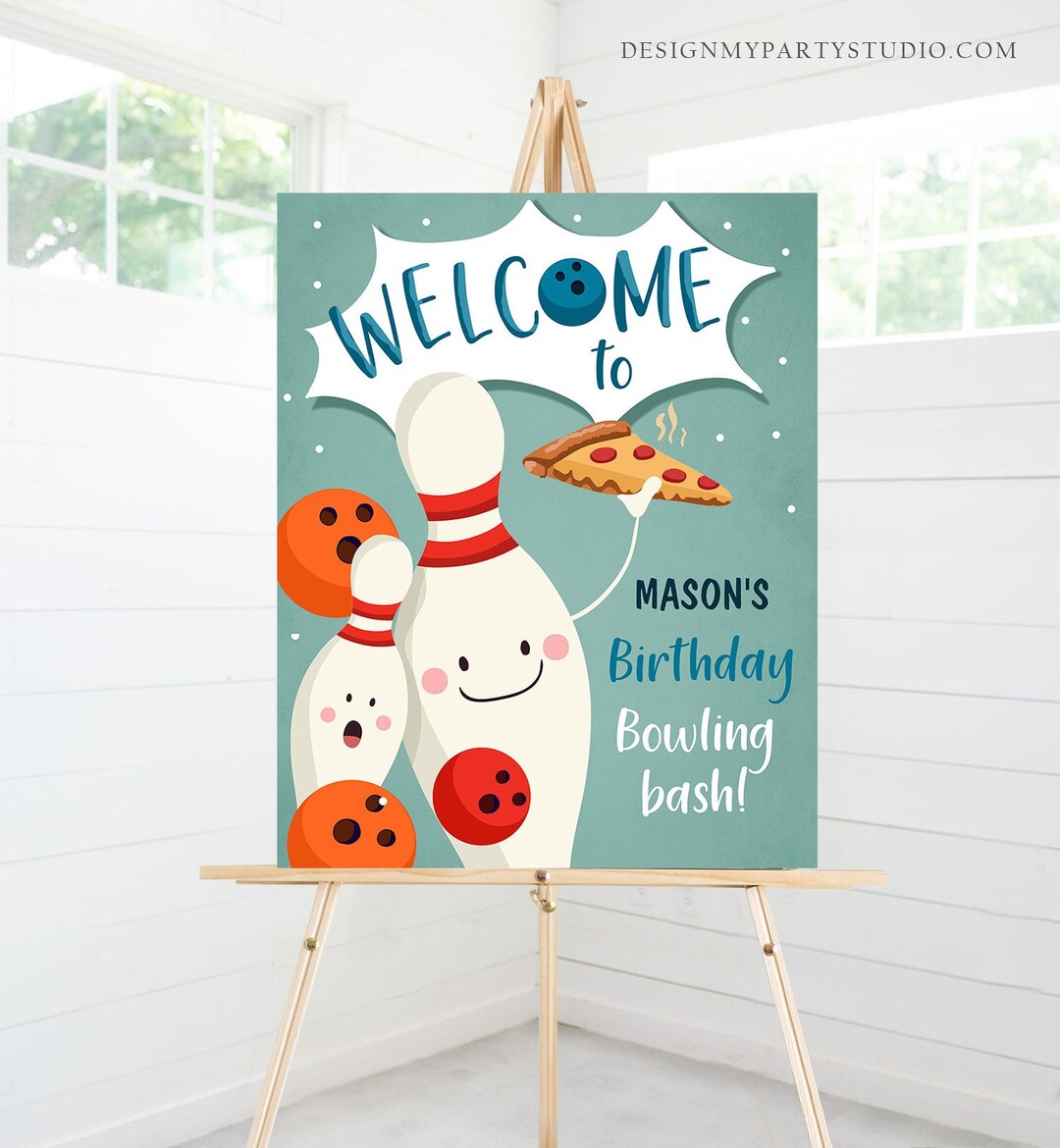 Editable Bowling Birthday Welcome Sign Strike up Some Fun Boy Bowling ...