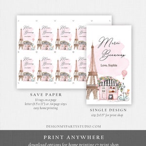 Editable Paris Birthday Favor Tag Merci Beaucoup French Patisserie ...
