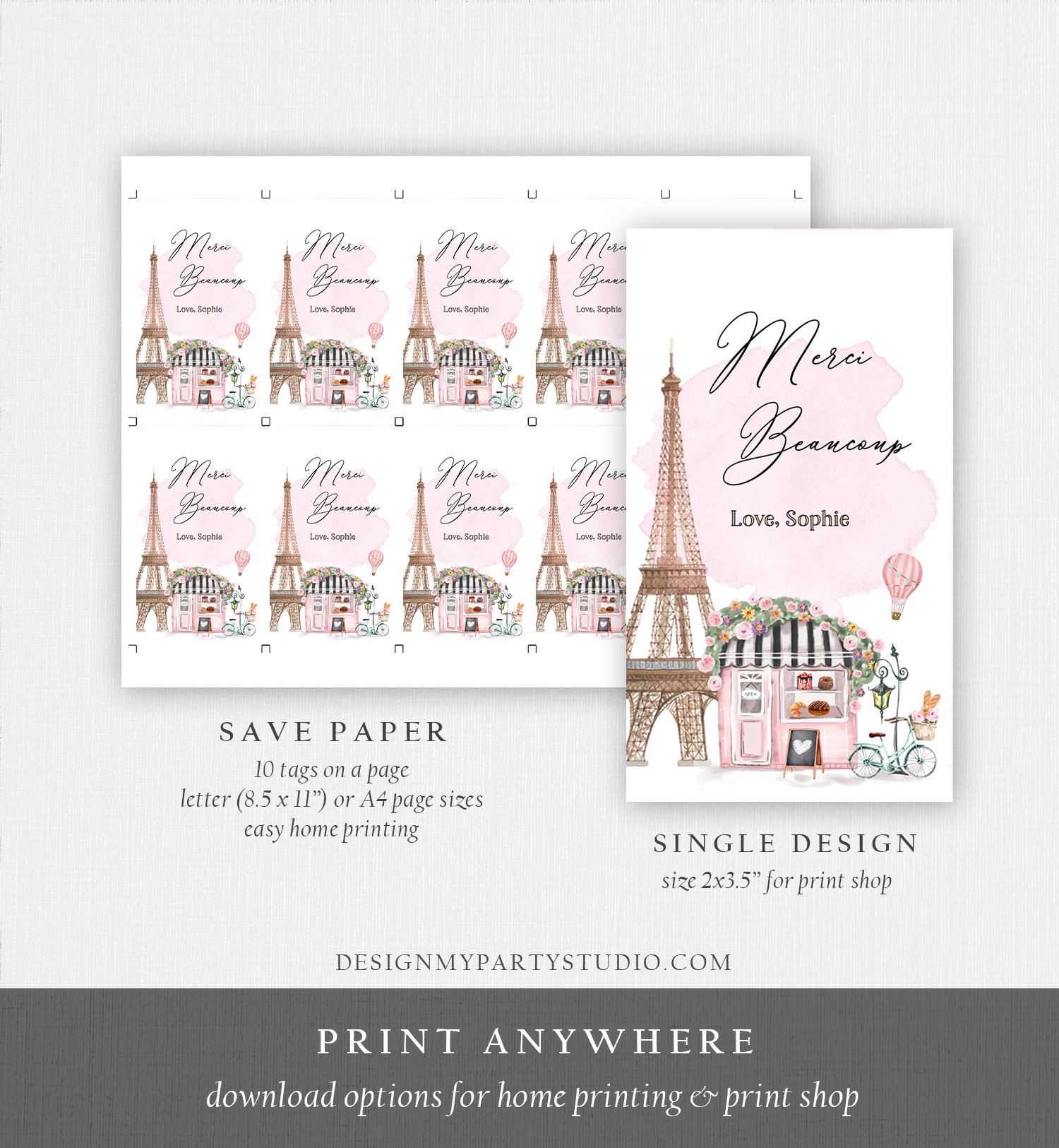 Editable Paris Birthday Favor Tag Merci Beaucoup French Patisserie ...