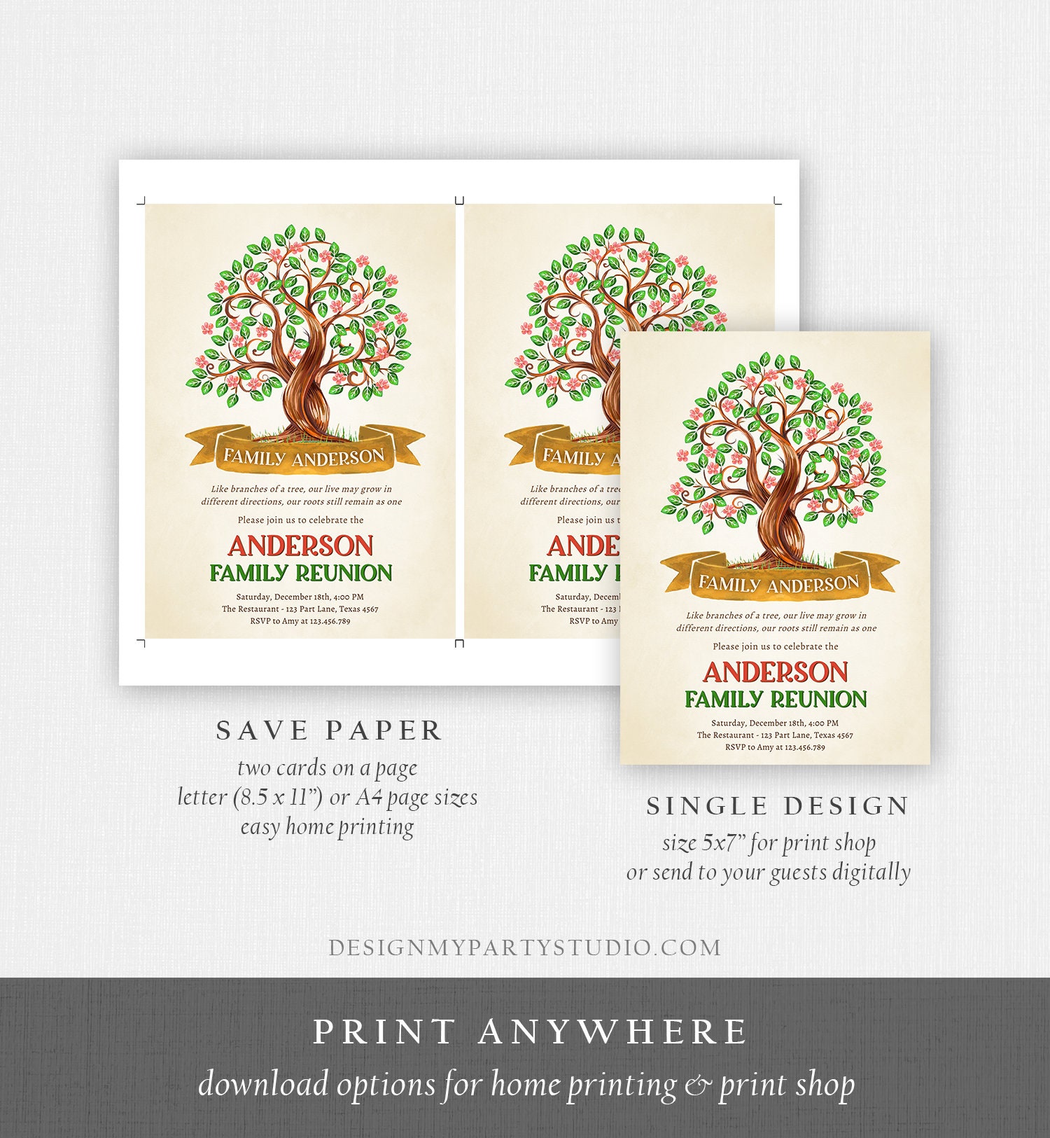 Editable Family Tree Invitation Family Reunion Party Family Tree ...