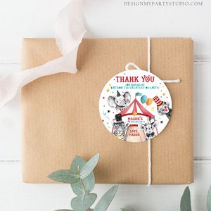 Editable Circus Thank You Tags Carnival Birthday Favor Tags Boy Vintage ...