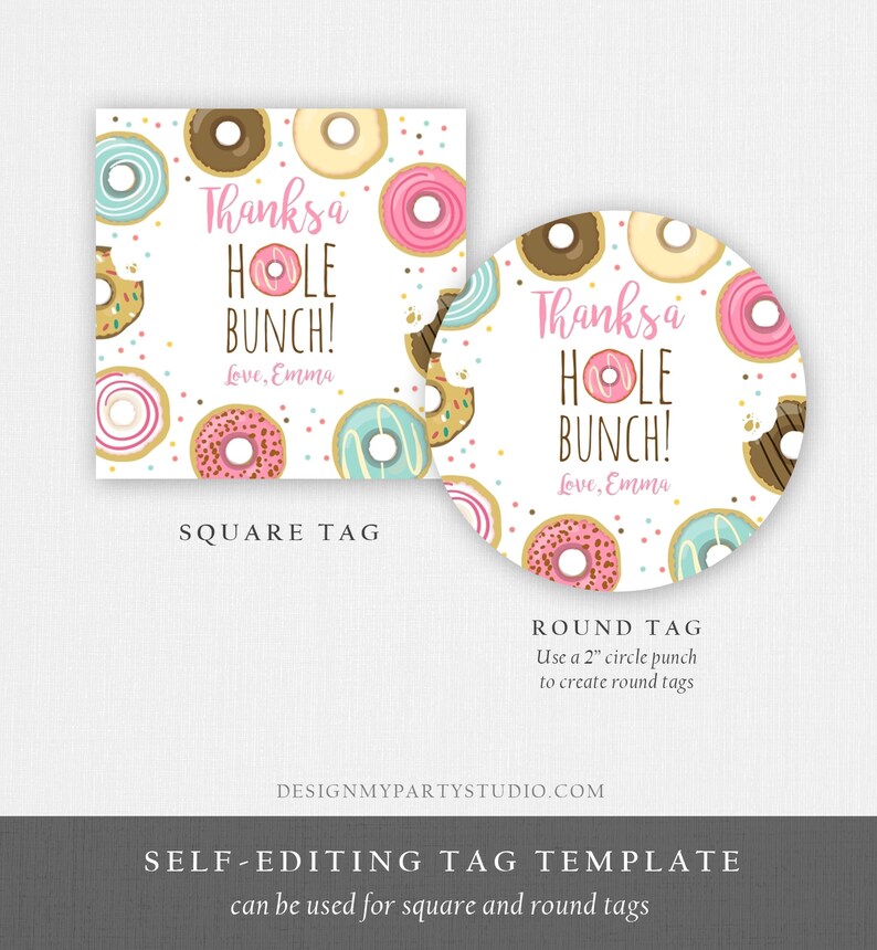 Editable Donut Favor Tags Donut Birthday Thank You A Hole - Etsy