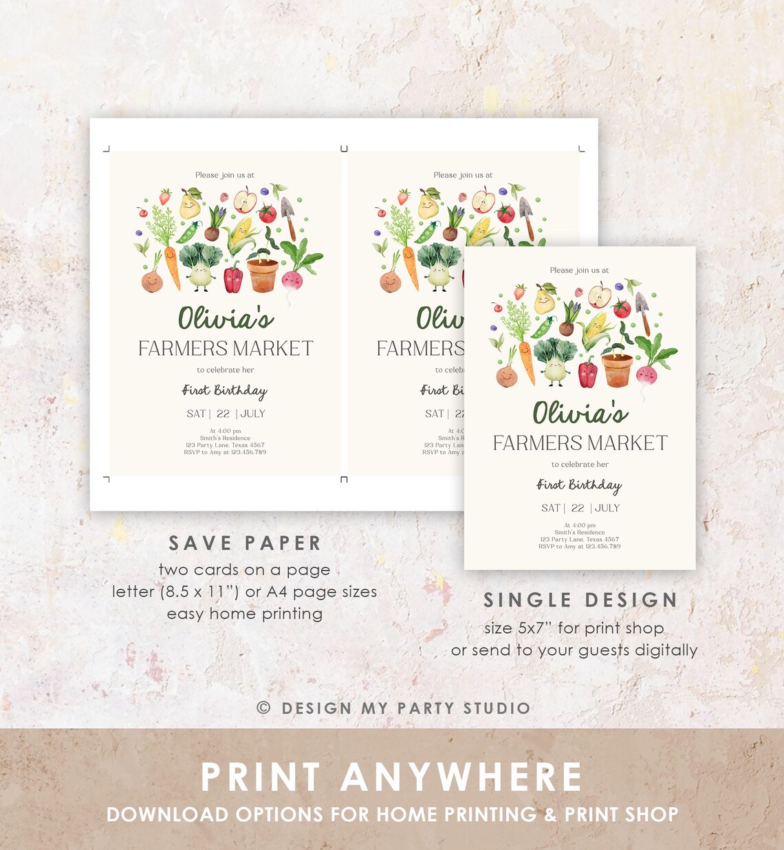 Editable Farmers Market Birthday Invitation Locally Grown Invitation ...