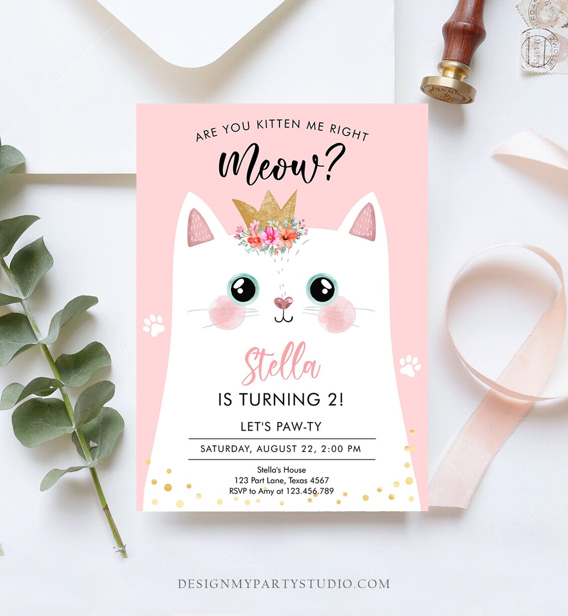 Editable Kitten Birthday Invitation Kitty Cat Birthday Party | Etsy