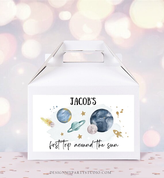 Editable Space Gable Box Label Outer Space Birthday Gift Box Labels ...