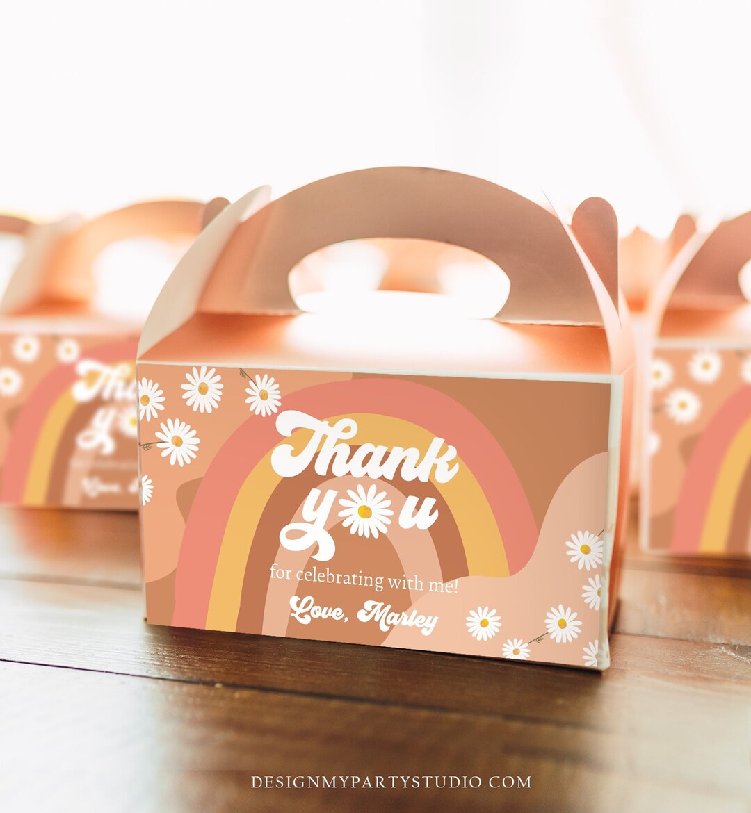 Editable Groovy Birthday Party Gable Box Favor Label Hippie 70's Gift ...