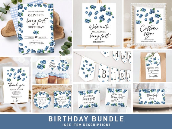 Blueberry Birthday Invitation Bundle Berry First Birthday Berry Sweet ...