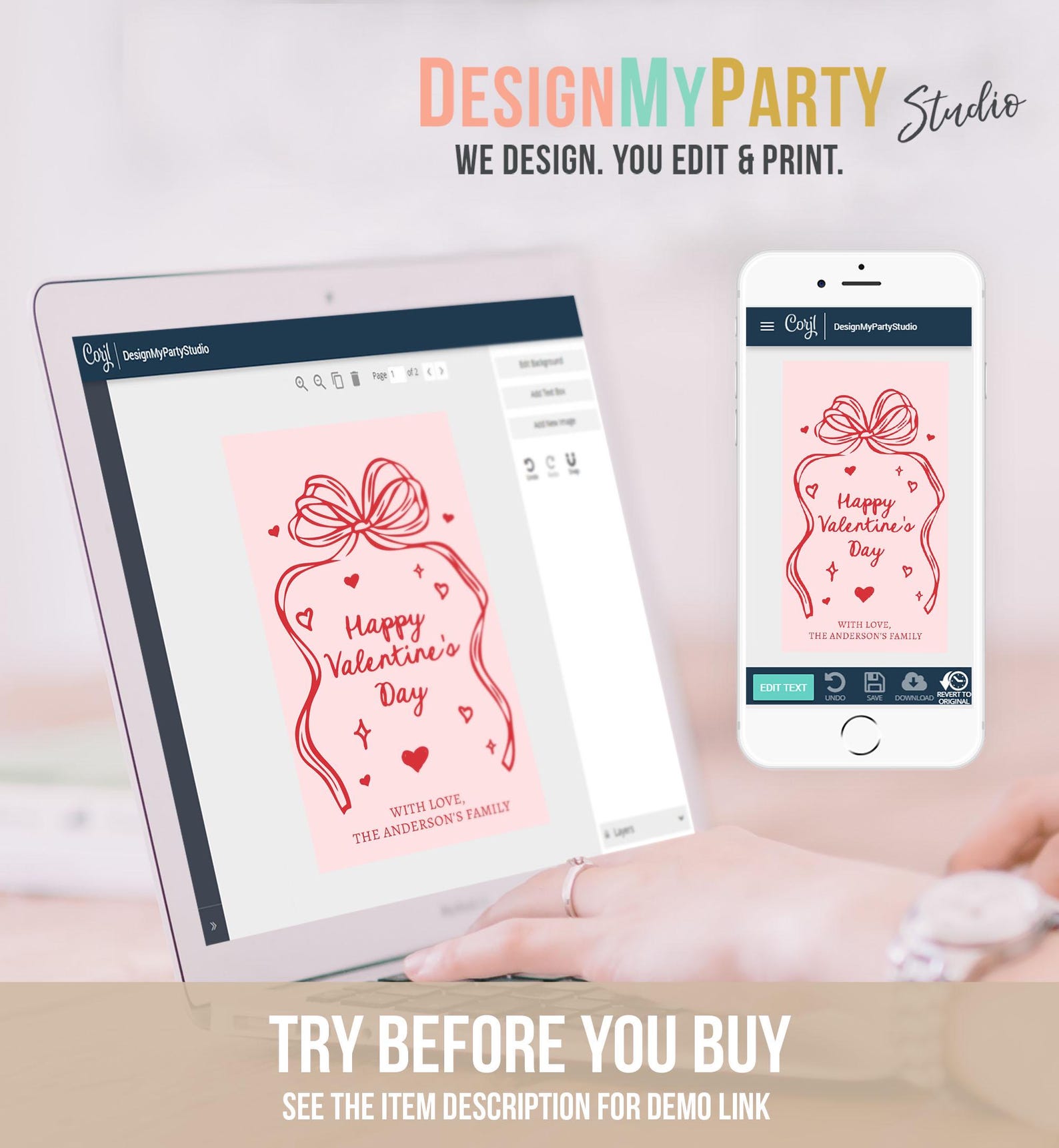 Editable Valentine's Day Tag Pink Red Bow Valentine Gift Tag Doodle ...