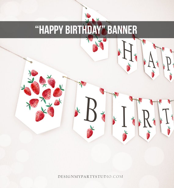 Happy Birthday Banner Strawberry Birthday Banner Girl Strawberries ...