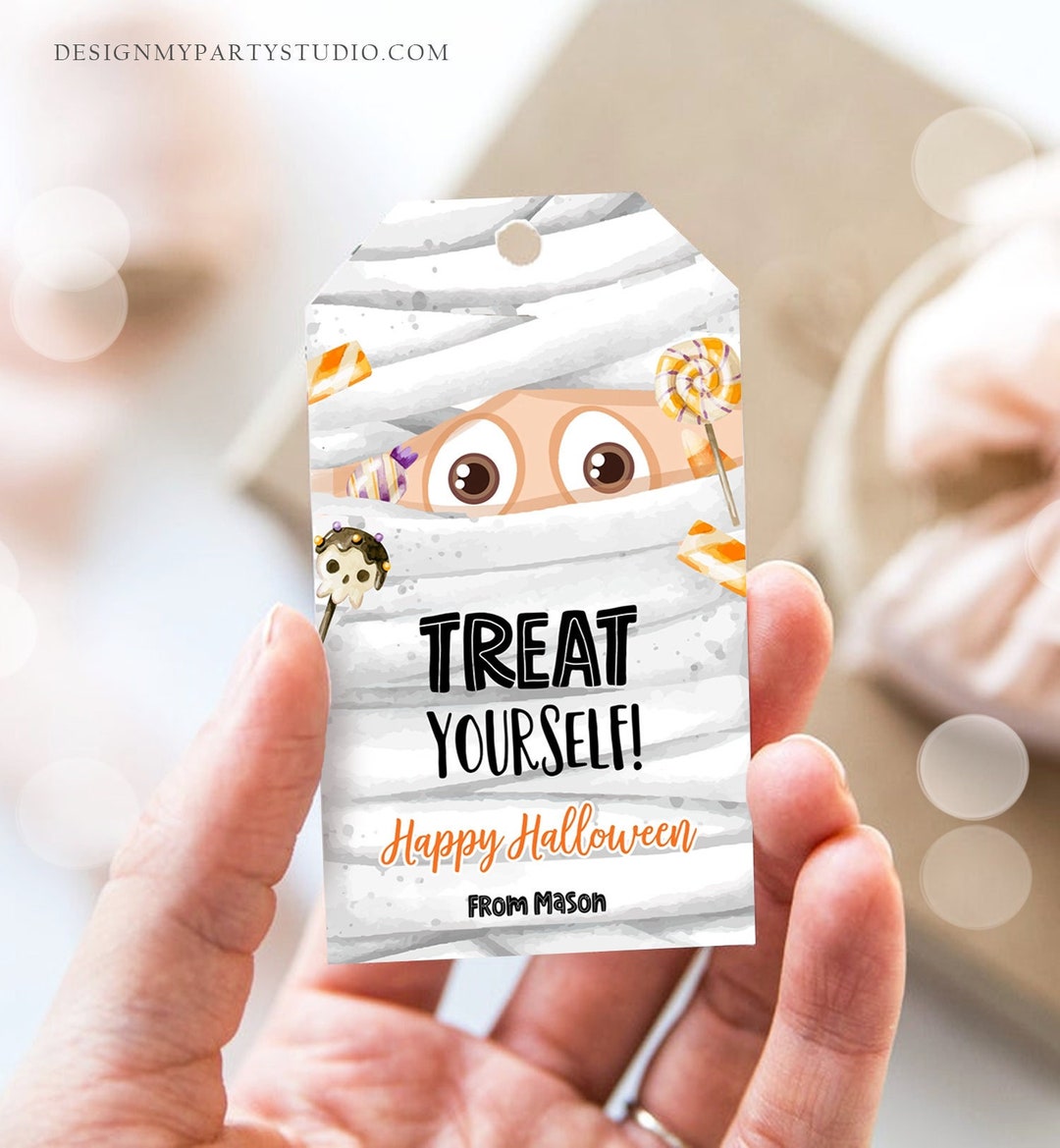Editable Halloween Favor Tag Mummy Gift Tags Costume Party Trick or ...