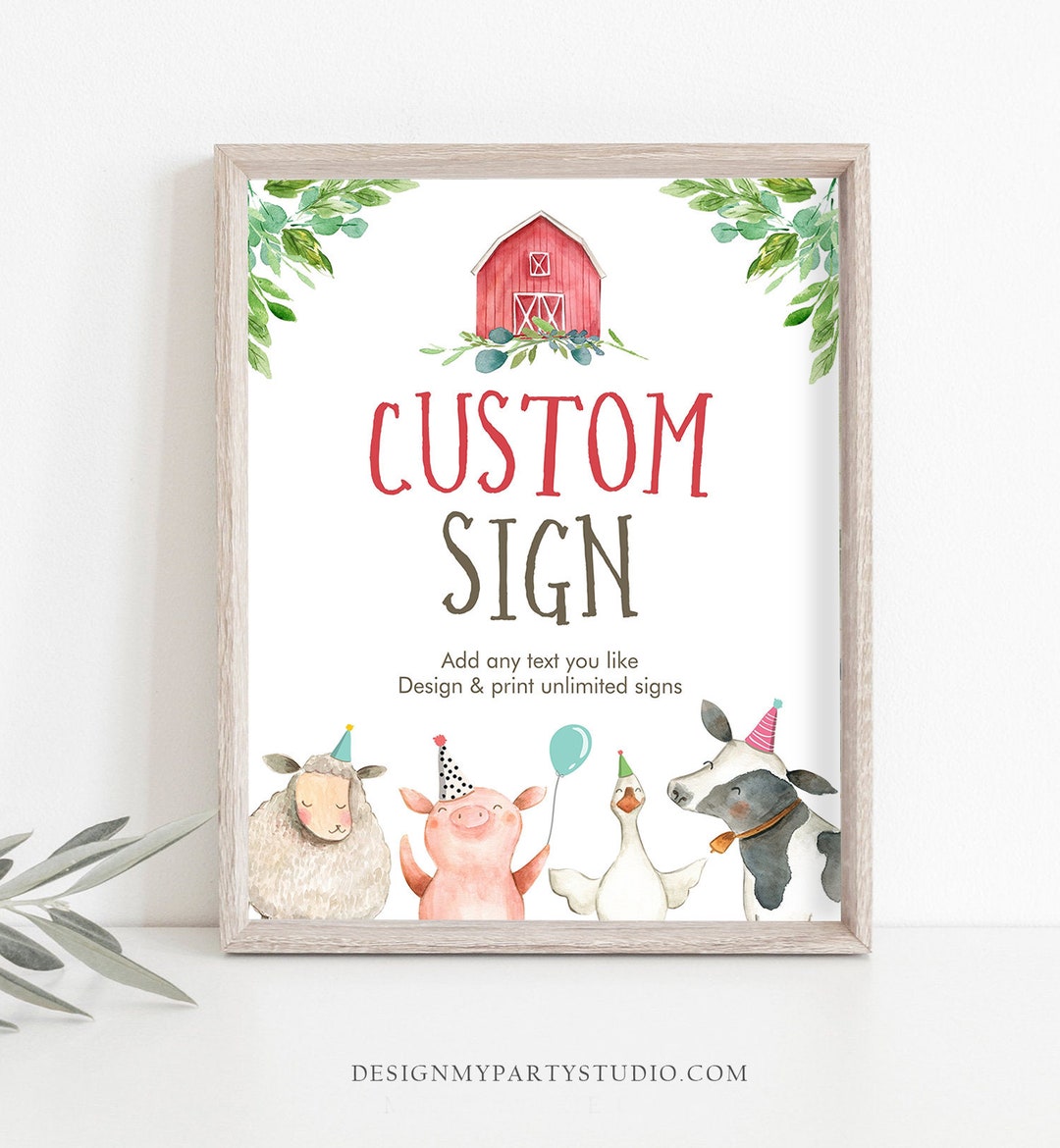 Editable Custom Sign Farm Animals Sign Boy Barnyard Birthday ...