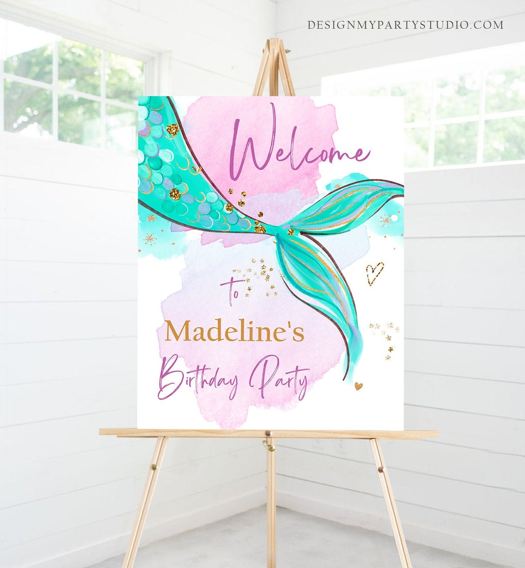 Editable Mermaid Welcome Sign Mermaid Birthday Sign Girl Mermaid Tail ...