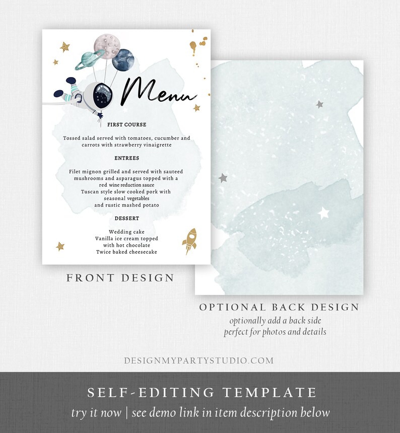 Editable Outer Space Menu Card Space Birthday Galaxy First | Etsy