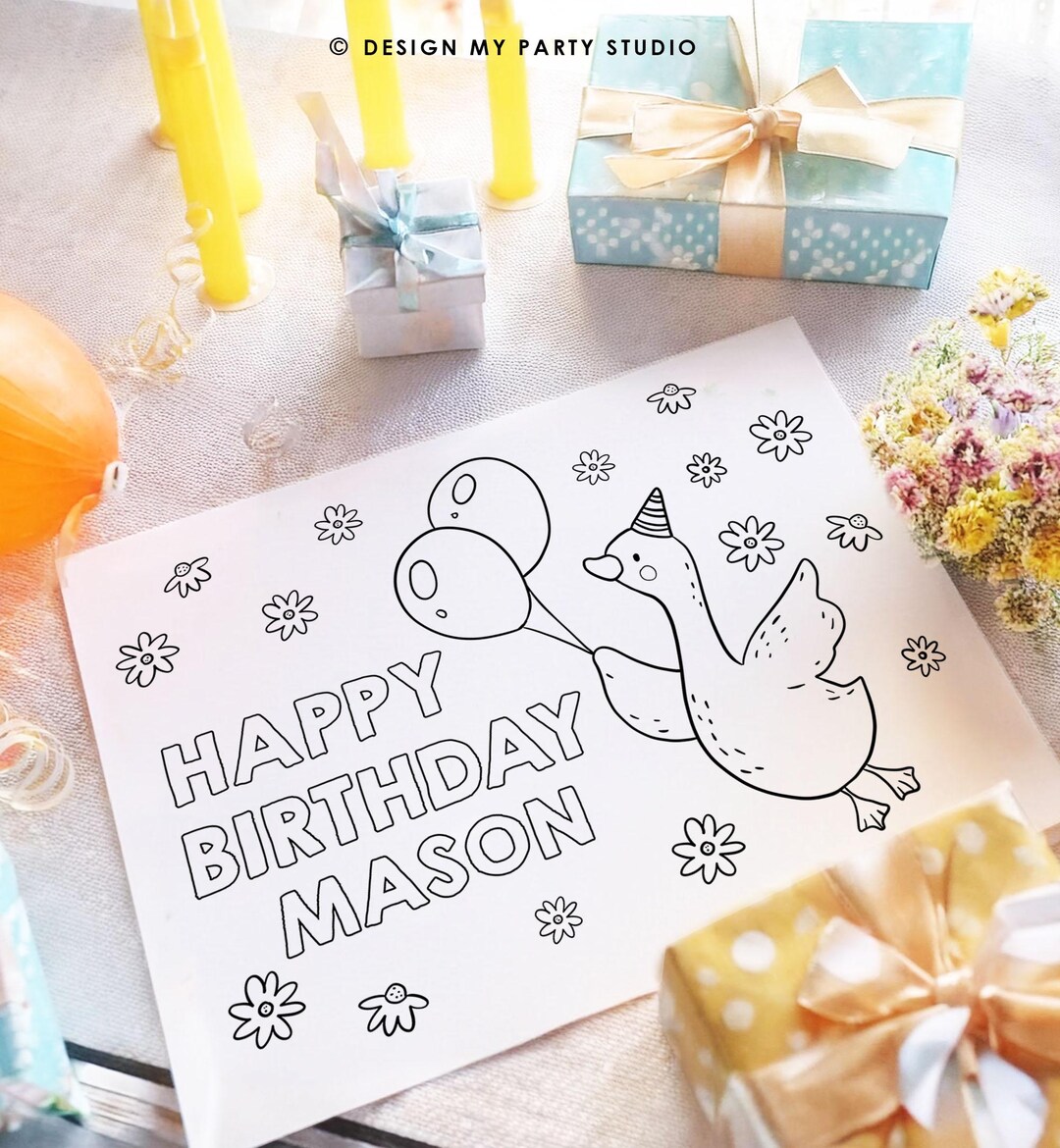 Editable Coloring Page One Silly Goose Birthday Party Activity Game ...
