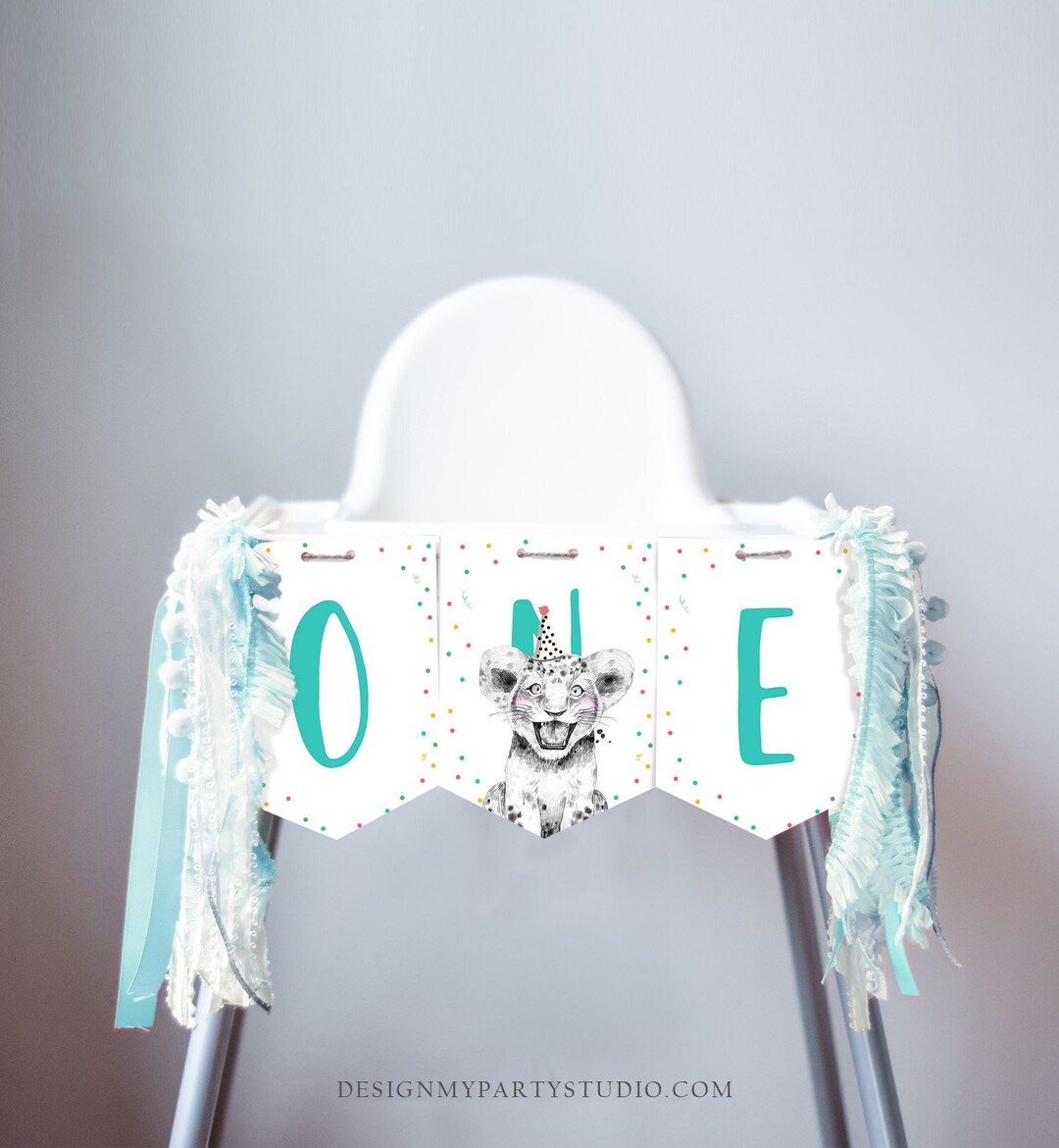 High Chair Banner ONE Banner Safari Animals Party Animals Wild One ...