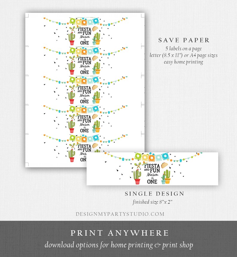 Editable Water Bottle Labels Fiesta 1st Birthday Fiesta and Fun One ...