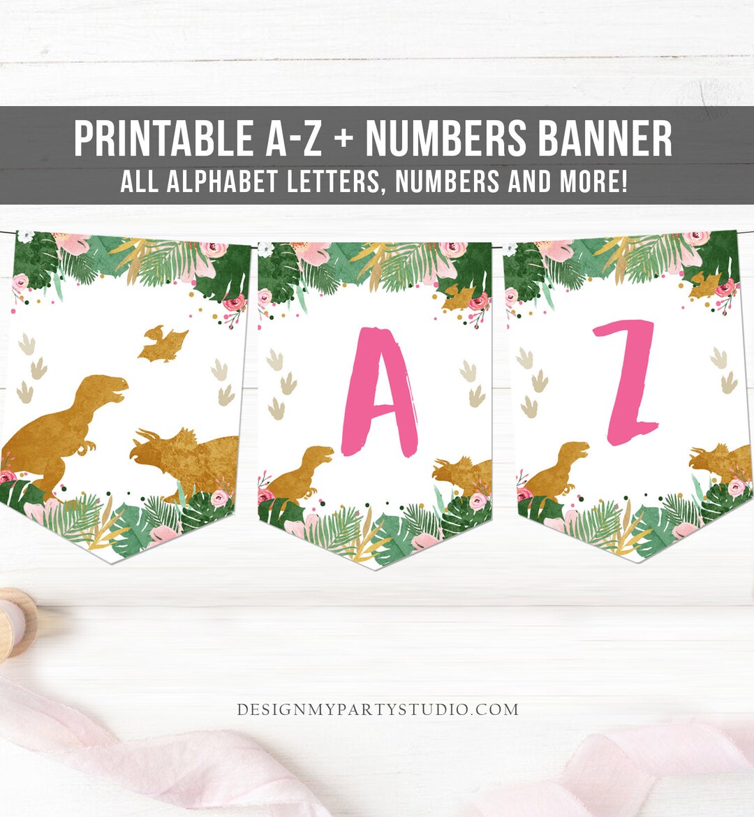 Dinosaur Birthday Banner A-Z Alphabet Numbers Banner First Happy ...