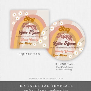 Editable Groovy 1st Birthday Favor Tags Retro Daisy Birthday Thank You ...