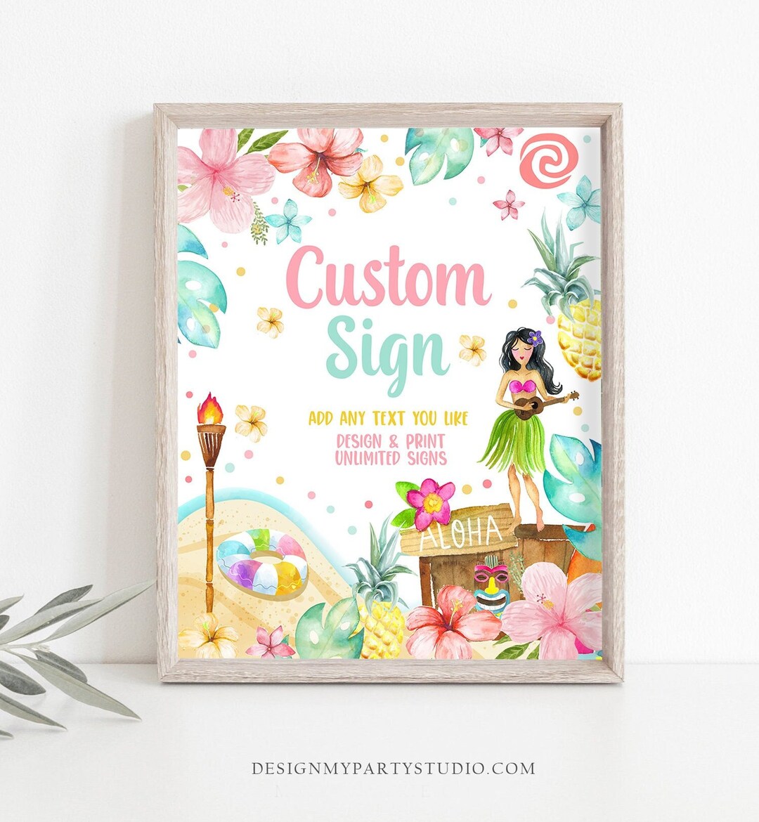 Editable Custom Sign Luau Birthday Decor Hawaiian Party Sign Table Sign ...