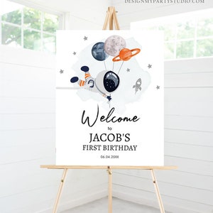 Editable Outer Space Birthday Welcome Sign 1st Birthday Boy Galaxy ...