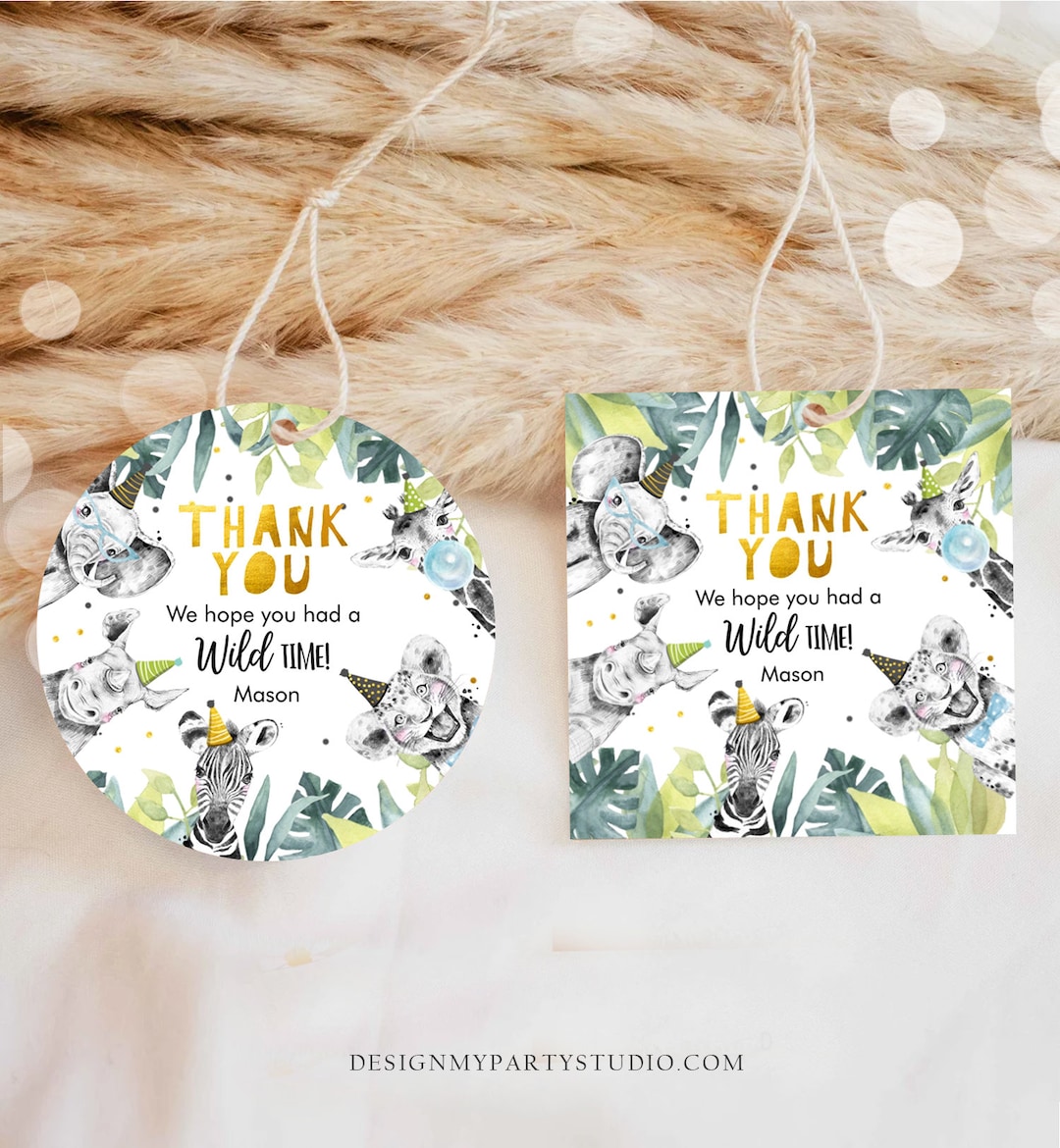 Editable Party Animals Favor Tags Wild One Animals Thank You Tag Safari ...