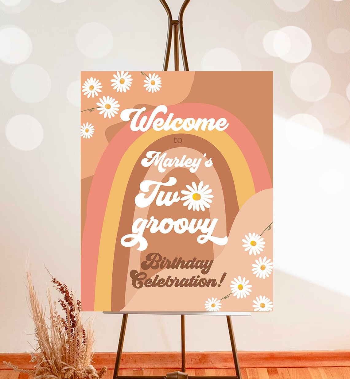 Editable Two Groovy Birthday Welcome Sign Floral Boho 2nd - Etsy