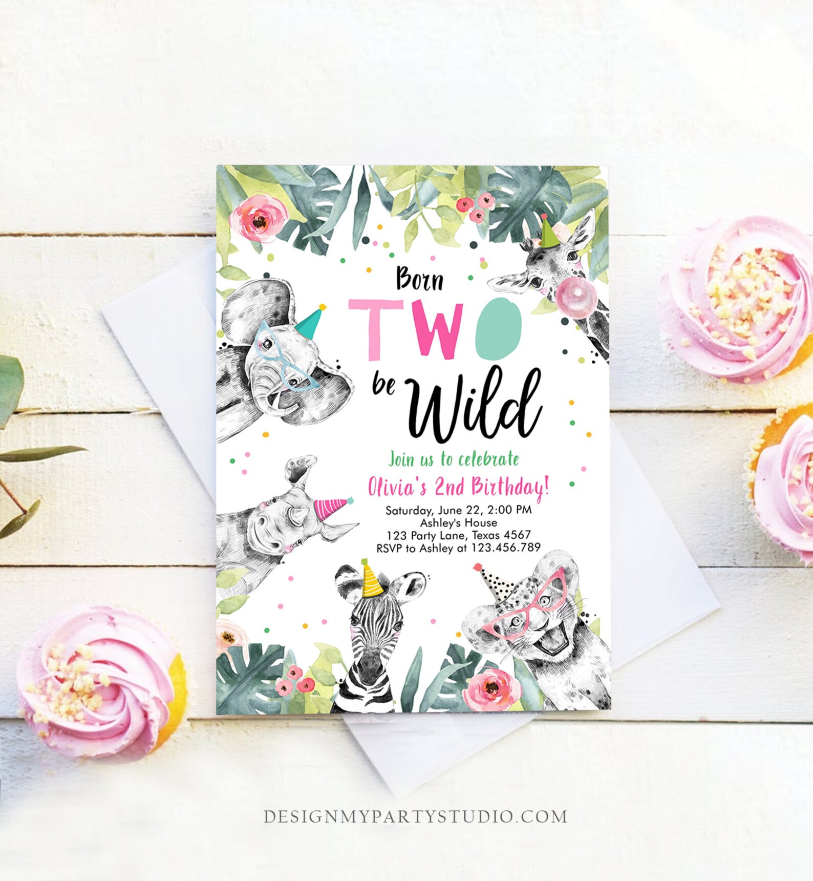 Editable Born Two Be Wild Birthday Invitation Girl Two Party - Etsy