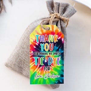 Editable Tie Dye Favor Tags Gift Tag Boy Tie Dye Birthday Thank You ...