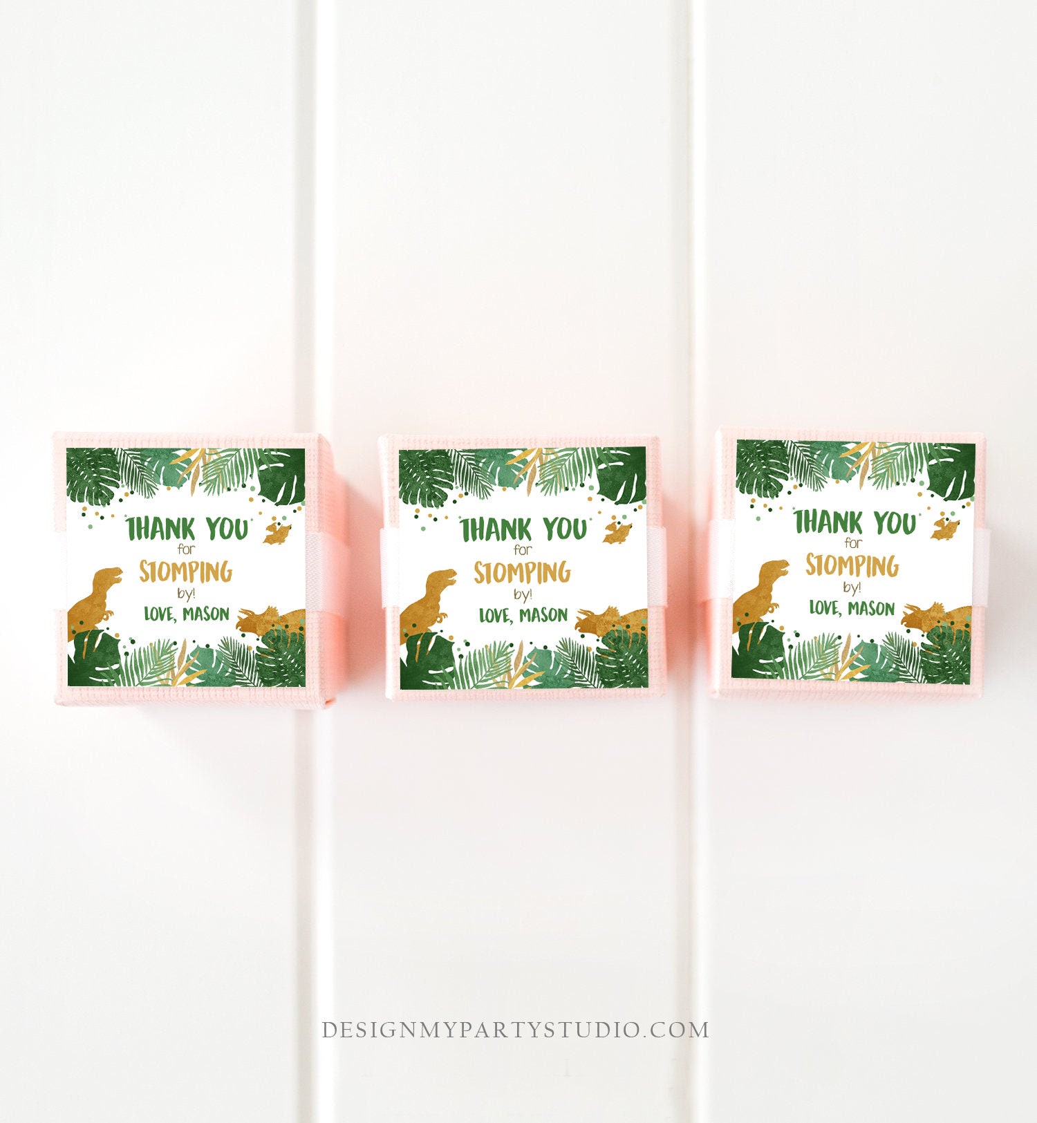 Editable Dinosaur Favor Tags Gift Tag Boy Green Gold Thank You | Etsy
