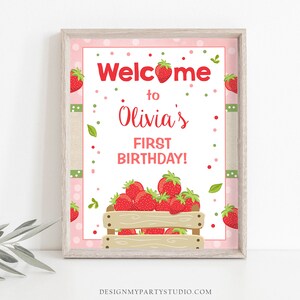 Editable Strawberry Welcome Sign Strawberry Birthday Party Welcome ...