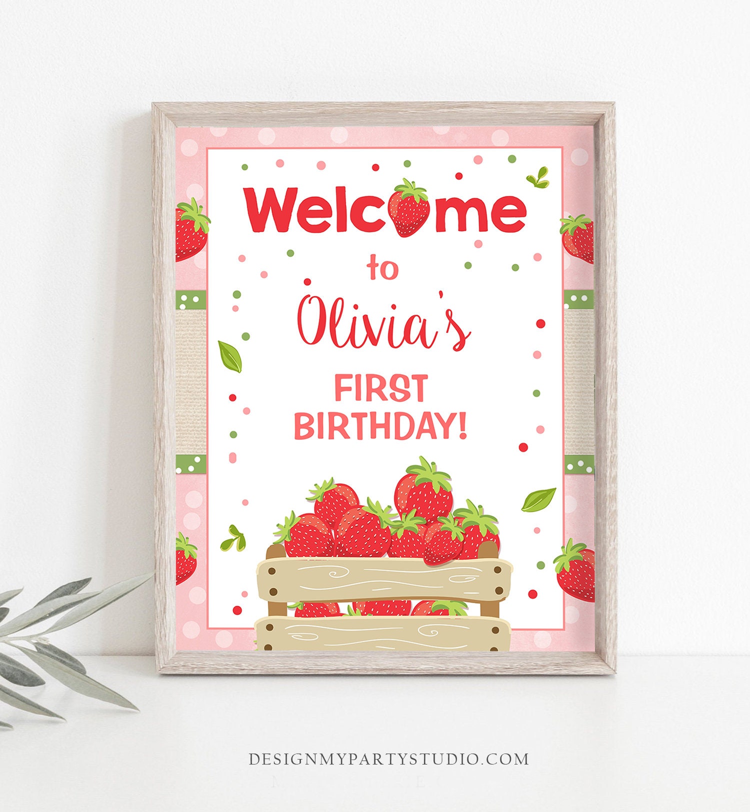 Editable Strawberry Welcome Sign Strawberry Birthday Party Welcome ...