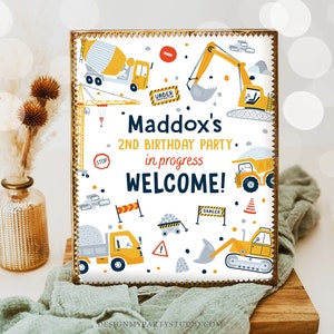 Editable Construction Birthday Welcome Sign Yellow Dump Truck ...