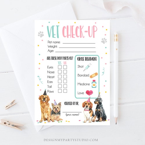 Pet Check up Exam Sheet Printable Boy Blue Dog Birthday - Etsy